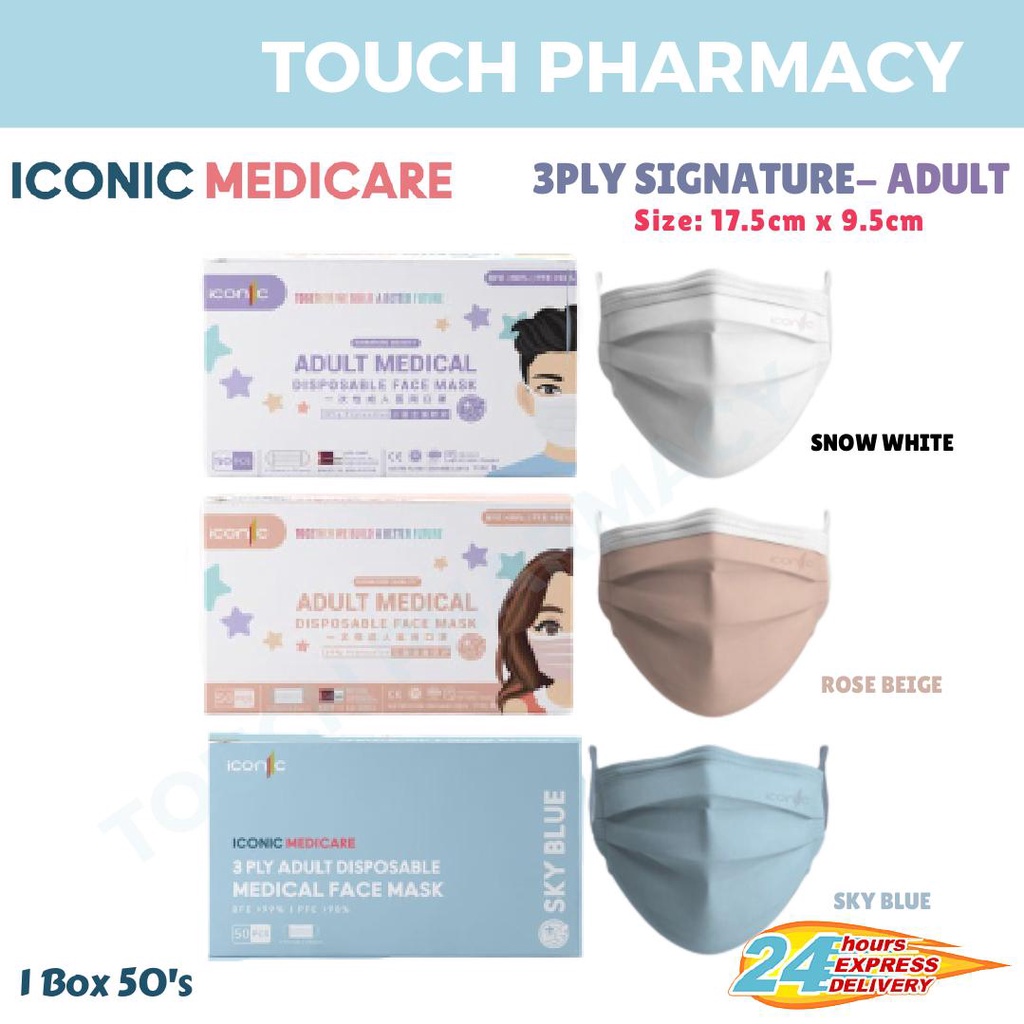 ICONIC 3PLY ADULT SIGNATURE Medical Face Mask (50's/BOX) | Shopee Malaysia