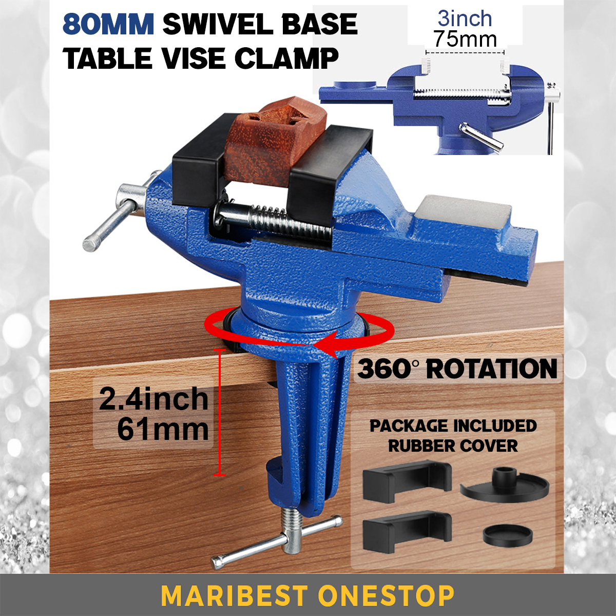 80mm 360° Rotation Heavy Duty Swivel Base Table Vise Clamp Portable ...