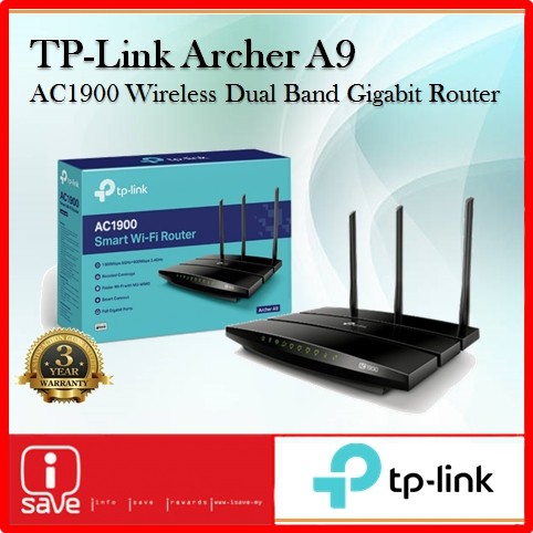 TP-LINK Archer A9 AC1900 Wireless Dual Band Gigabit Router | Shopee ...