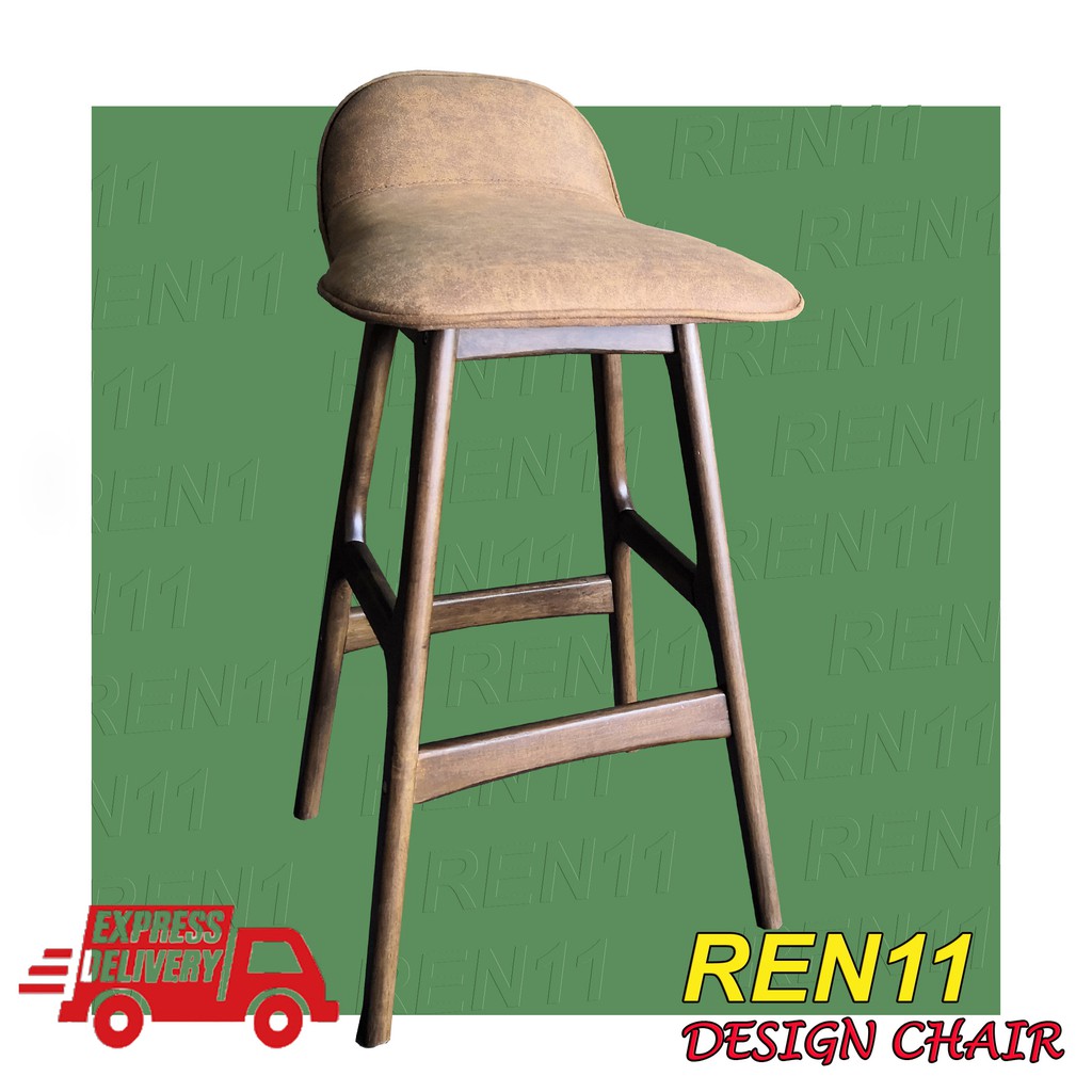 BC796 wood high Bar Chair - fabric Brown | Shopee Malaysia