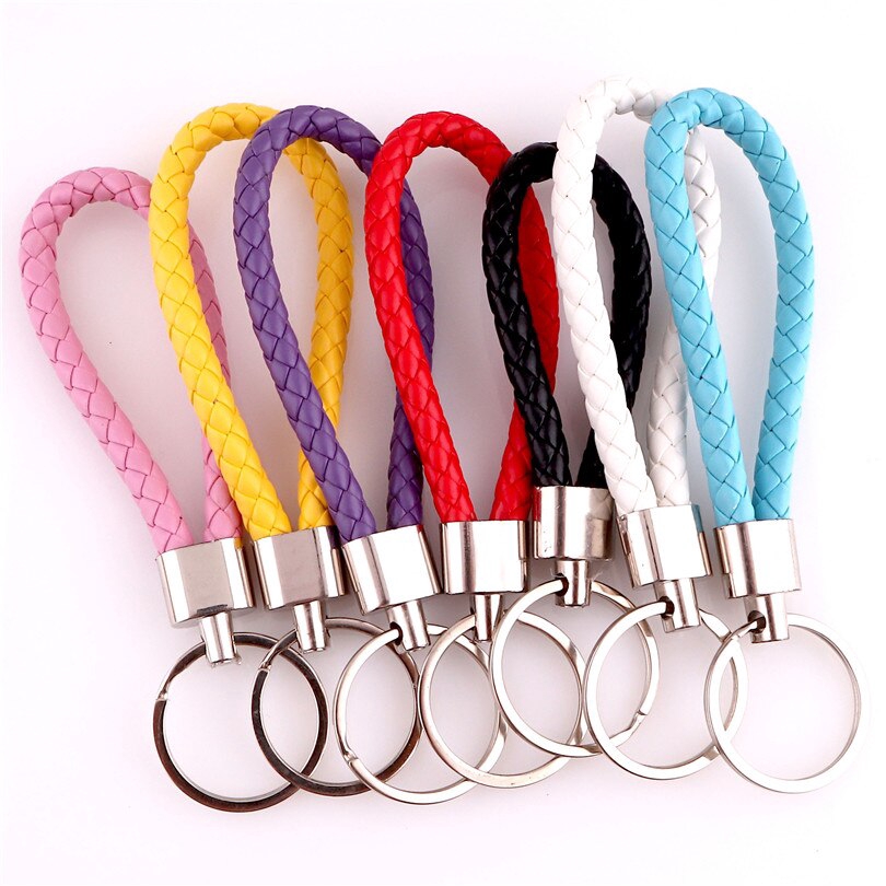 Fashion Unisex handmade braided leather rope leather keychain keyring ...