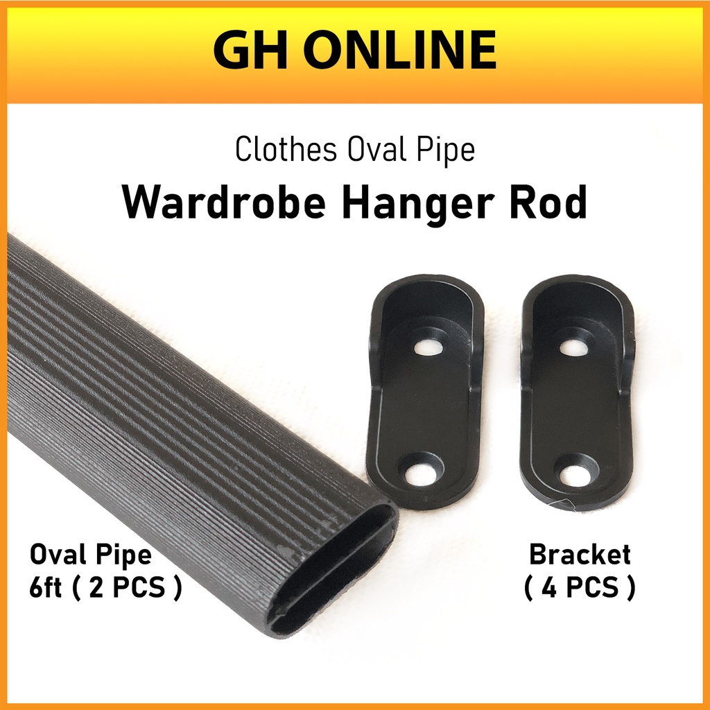 WARDROBE HANGER ROD CLOTHES OVAL PIPE & OVAL PIPE BRACKET BLACK OVAL ...