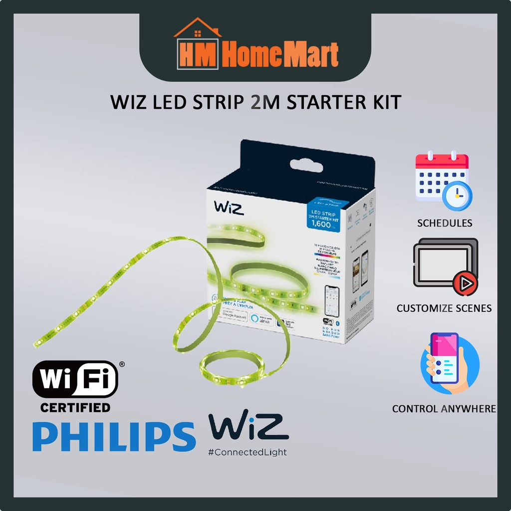 WiZ Smart Lighting White and Coloured LED Strip 2 Meter Starter Kit ...
