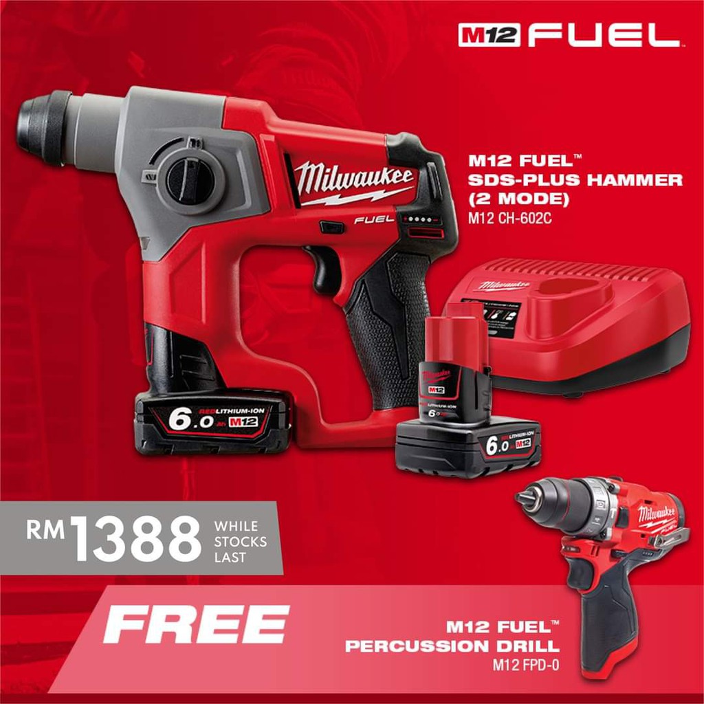 Milwaukee M12 FUEL COMPACT SDS-PLUS HAMMER COMBO SET (1388) | Shopee Malaysia