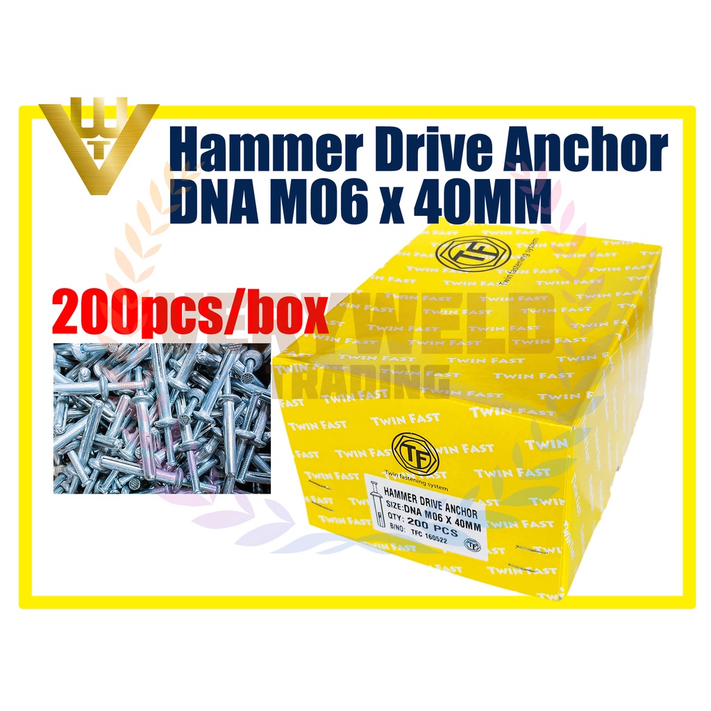 VERYWELD Zinc Alloy Hammer Drive Anchor DNA Wall Plug Paku Aluminium 6 ...