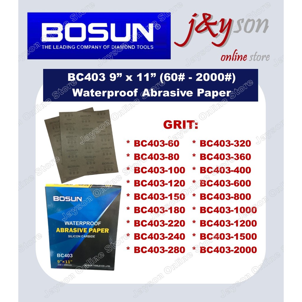 BOSUN BC403 Waterproof Abrasive Paper / Sand Paper ( 60# - 2000# ) ( 9 ...