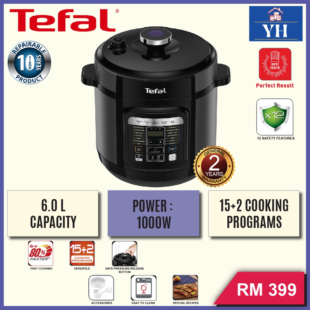 Tefal 6.0 L 1000W Home Chef Smart Electric Pressure Cooker Multicooker ...