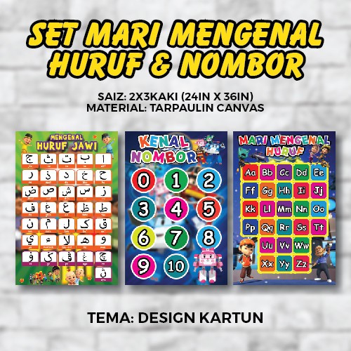 [BANNER] Mari Mengenal Huruf & Nombor, ABC 123 Alif Ba Ta - 24in x 36in ...
