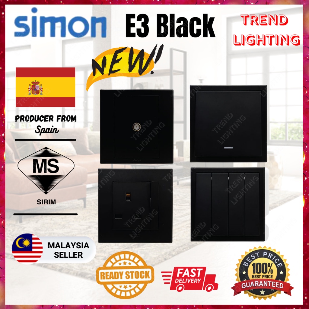 Simon E3 Black Color Modern Switch Design Wall Switch Slim Door Bell ...