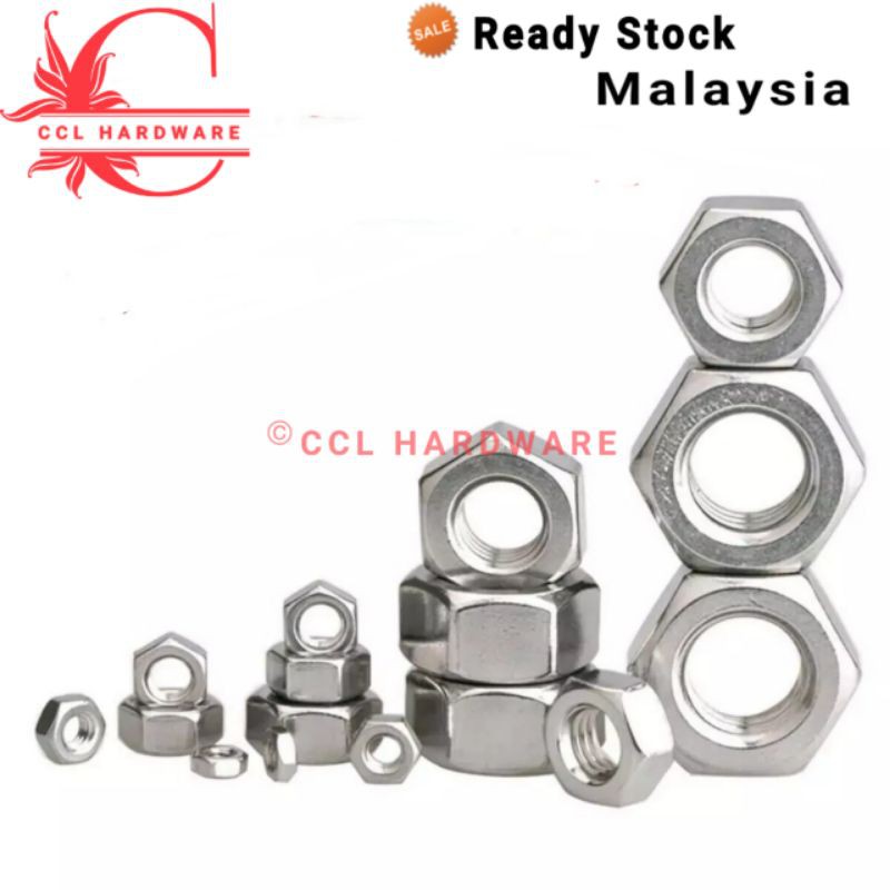 304 Stainless Steel Hex Nut Hexagon Nut M3 M4 M5 M6 M8 M10 M12 | Shopee Malaysia
