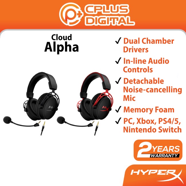 HyperX Cloud Alpha Gaming Headset Dual Chamber Drivers Detachable Noise ...