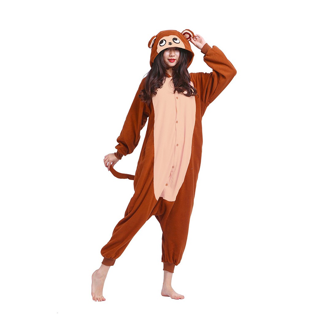 Monkey Woman Kigurumi Animal Cosplay Costume Onesie Fleece Pajamas Men ...