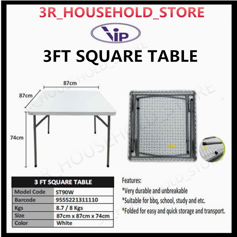 VIP BRand 3x3 Folding table meja lipat plastic table study table square ...