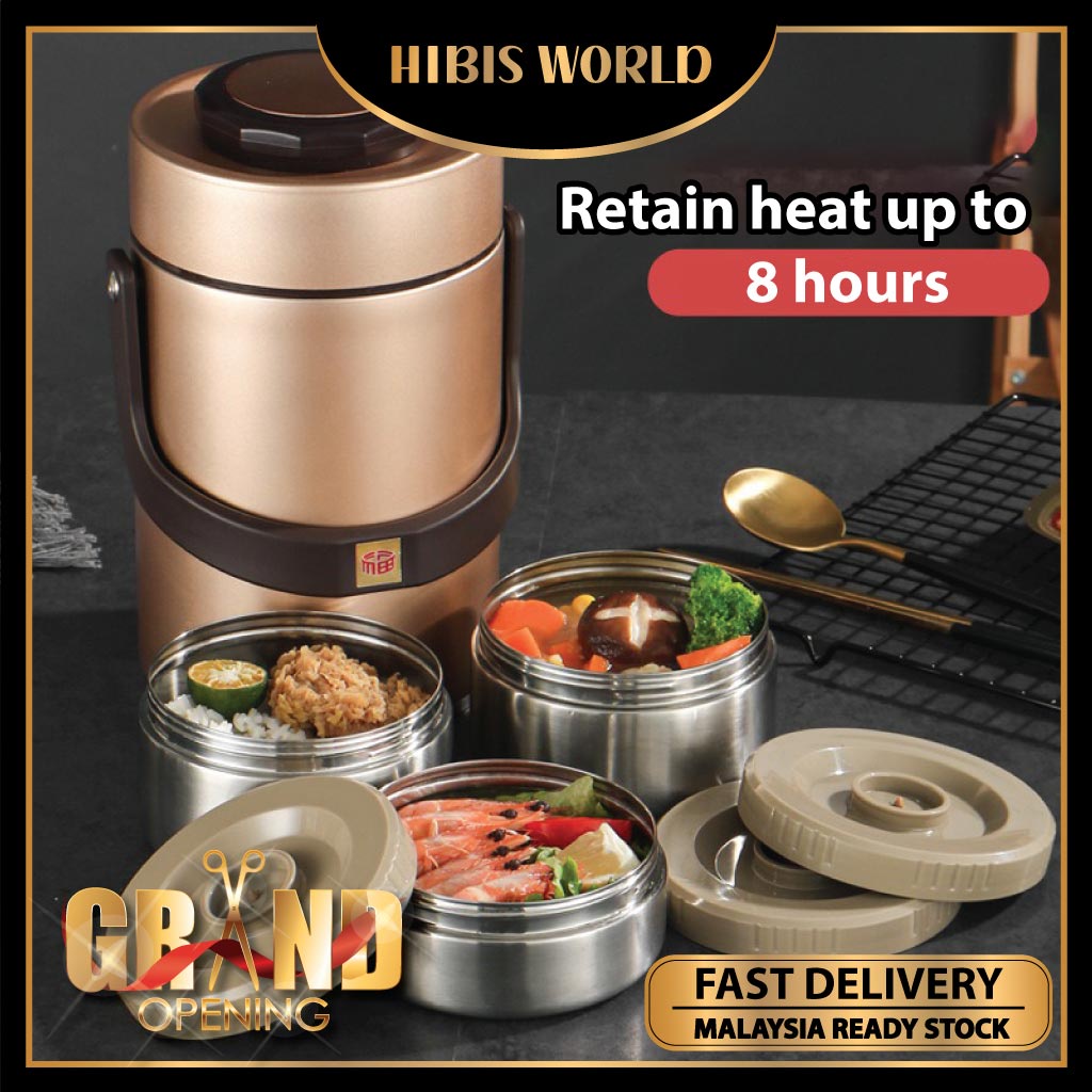 304 Stainless Steel 3 layers Vacuum Thermos Food Jar/Container Thermal ...