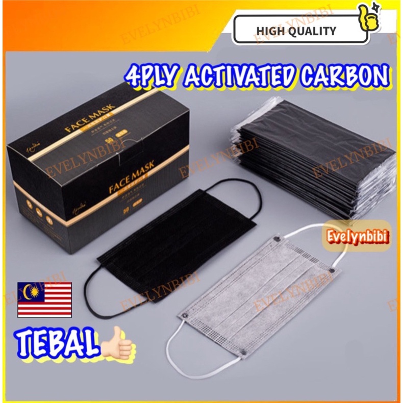 4ply Activated Carbon Facemask Original Disposable 50pcs Adult Tebal ...