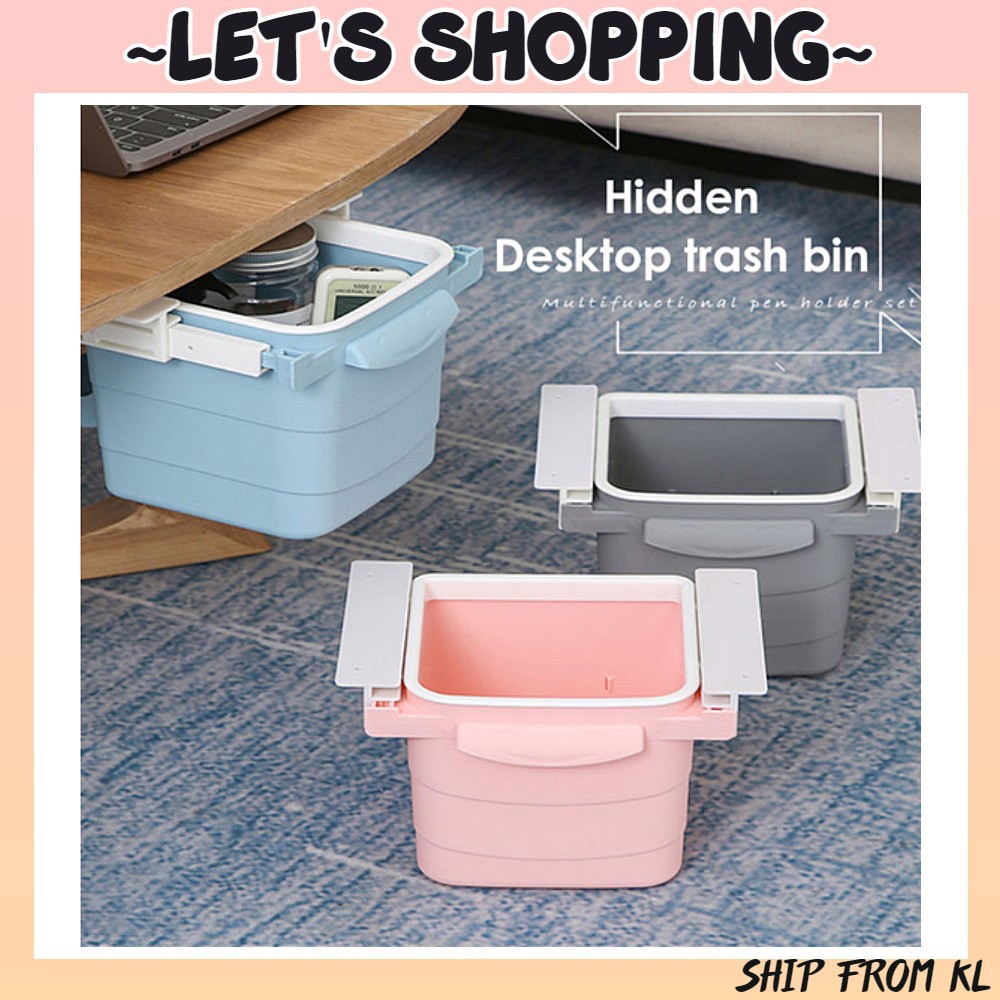 Plastic Hideaway Waste Bin Hanging Hidden Rubbish Bin Under Table Trash ...