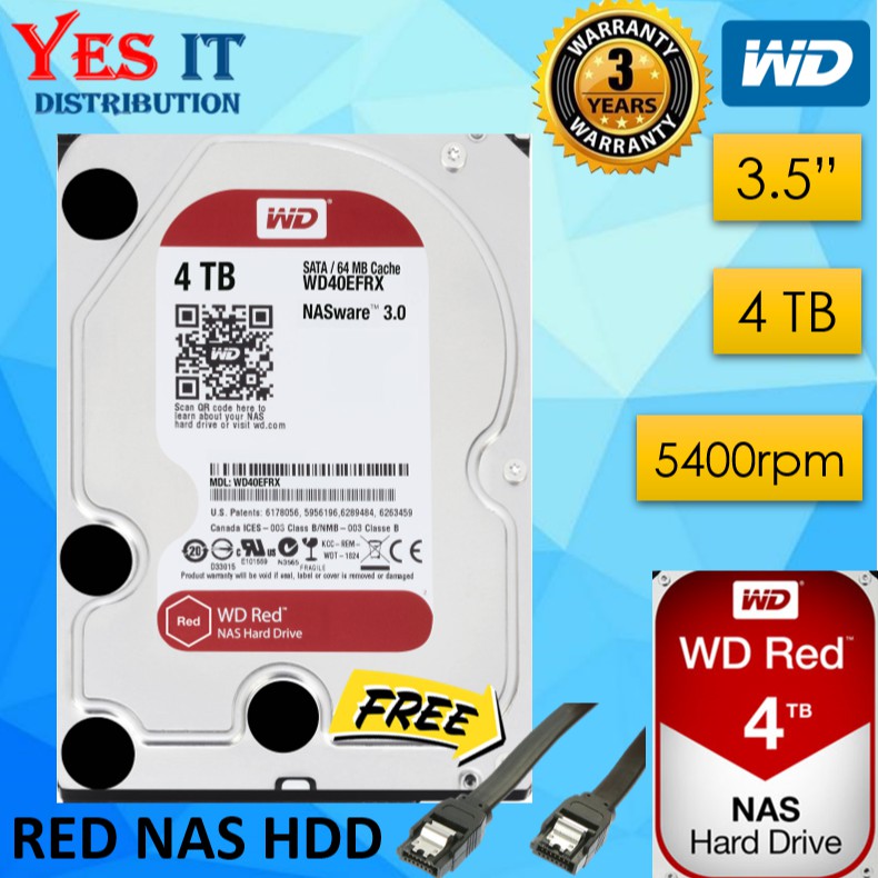 WD WESTERN DIGITAL 3.5" NAS RED 4TB SATA3 64MB INTERNAL HDD --FREE SATA ...