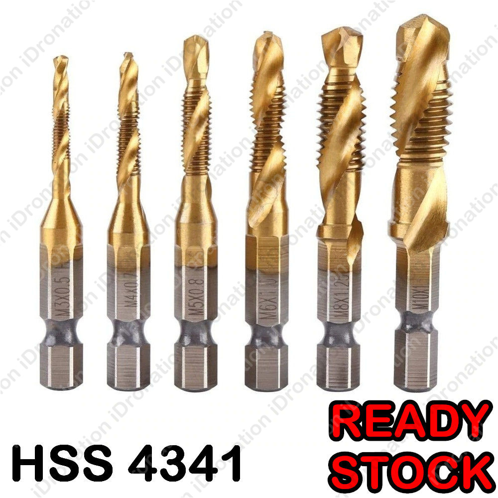 6PC 6PCS HSS 4341 6542 Steel Titanium Screw Tap Taper Twist Tapping ...