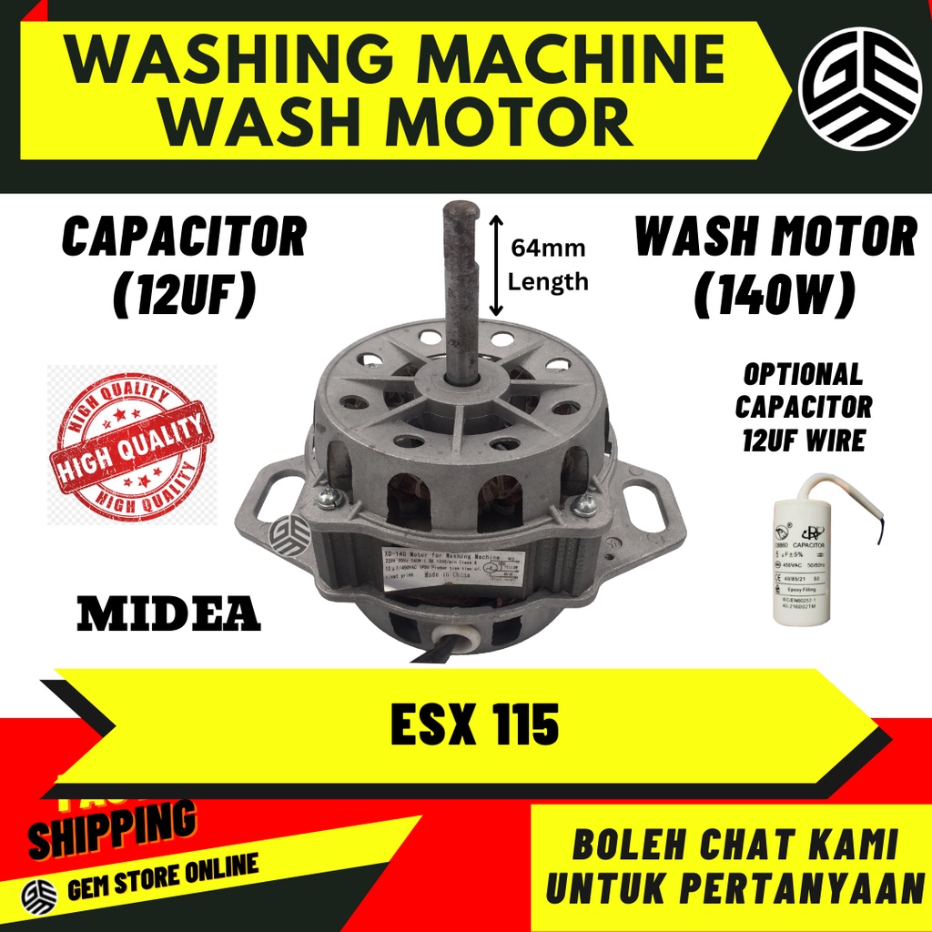 MIDEA LG Washing Machine Wash Motor / Motor Mesin Basuh 140W 12UF (12mm ...