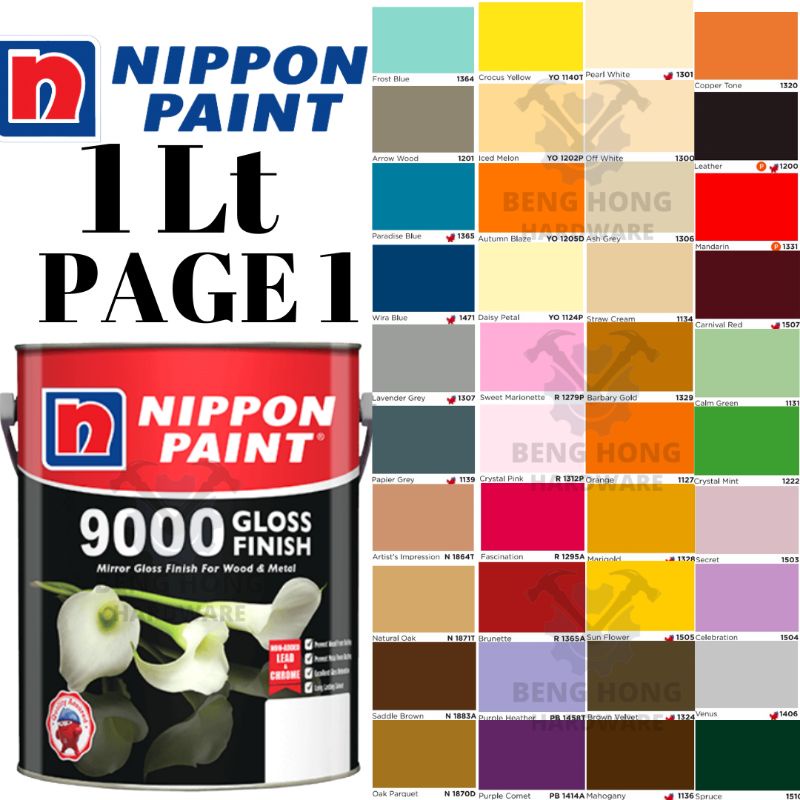 Nippon Paint 9000 Gloss Finish Gloss Paint Cat Minyak Cat Besi Kayu 1L ...