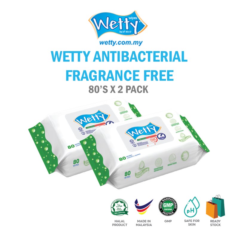 Wetty Wet Wipes Antibacterial Fragrance Free (2 x 80's) | Shopee Malaysia