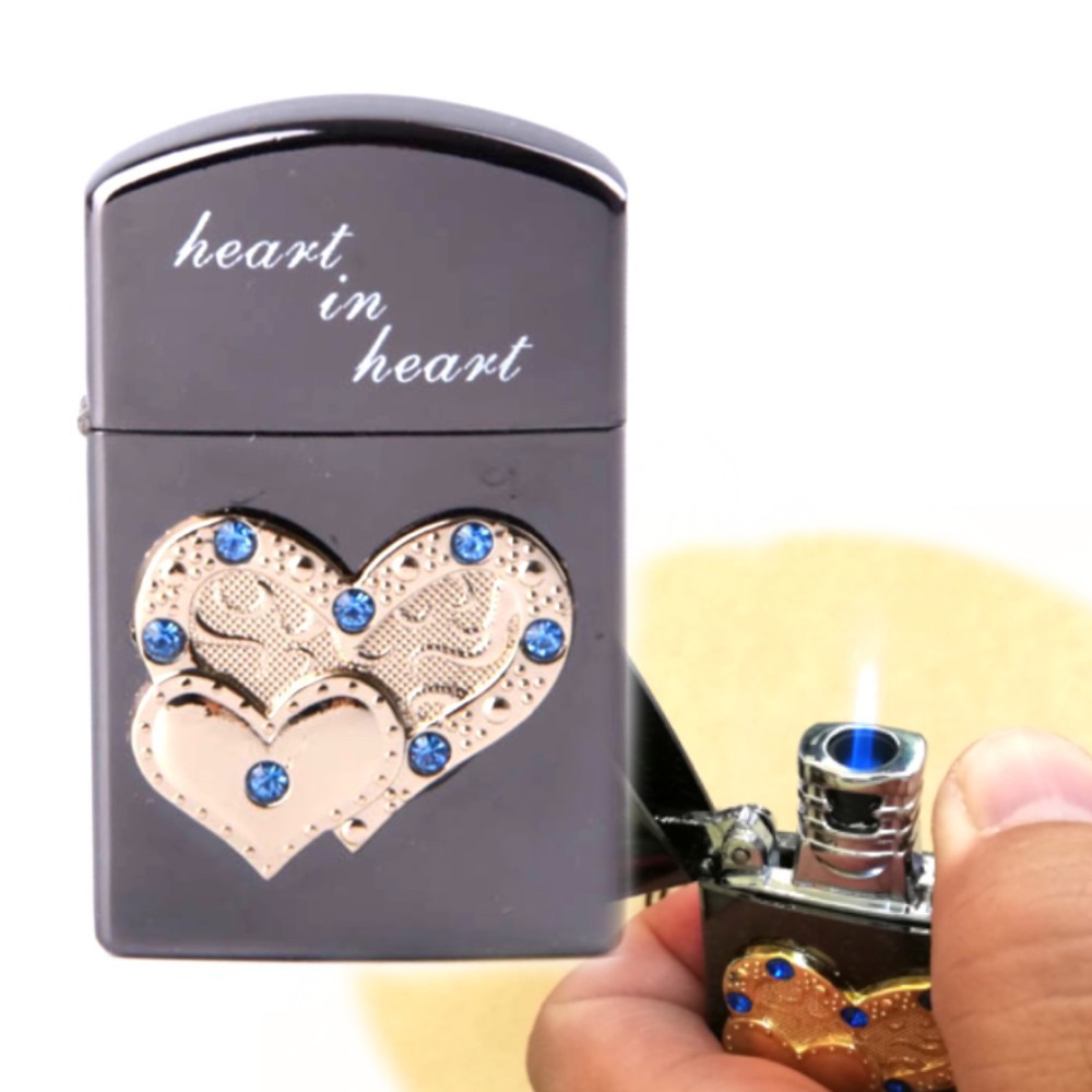 Heart in heart Golden Love Blue Diamond Emboss Jet Flame Butane Gas ...