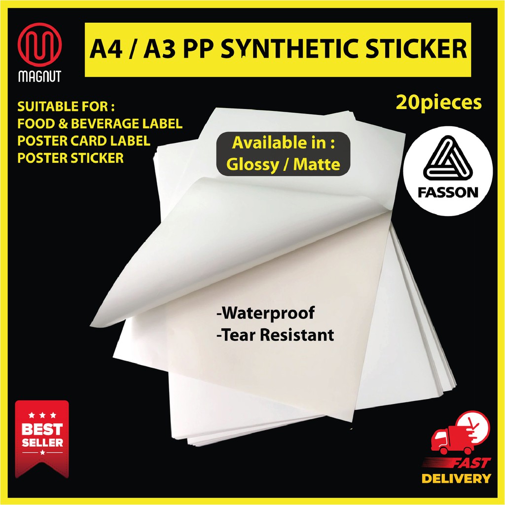 A4 / A3 20pieces - FASSON PP Synthetic Sticker (Matte / Glossy) / Food ...