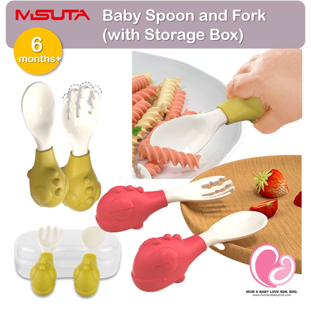 Misuta Baby Spoon and Fork Set with Storage Box (Palm Grasp Spoon ...