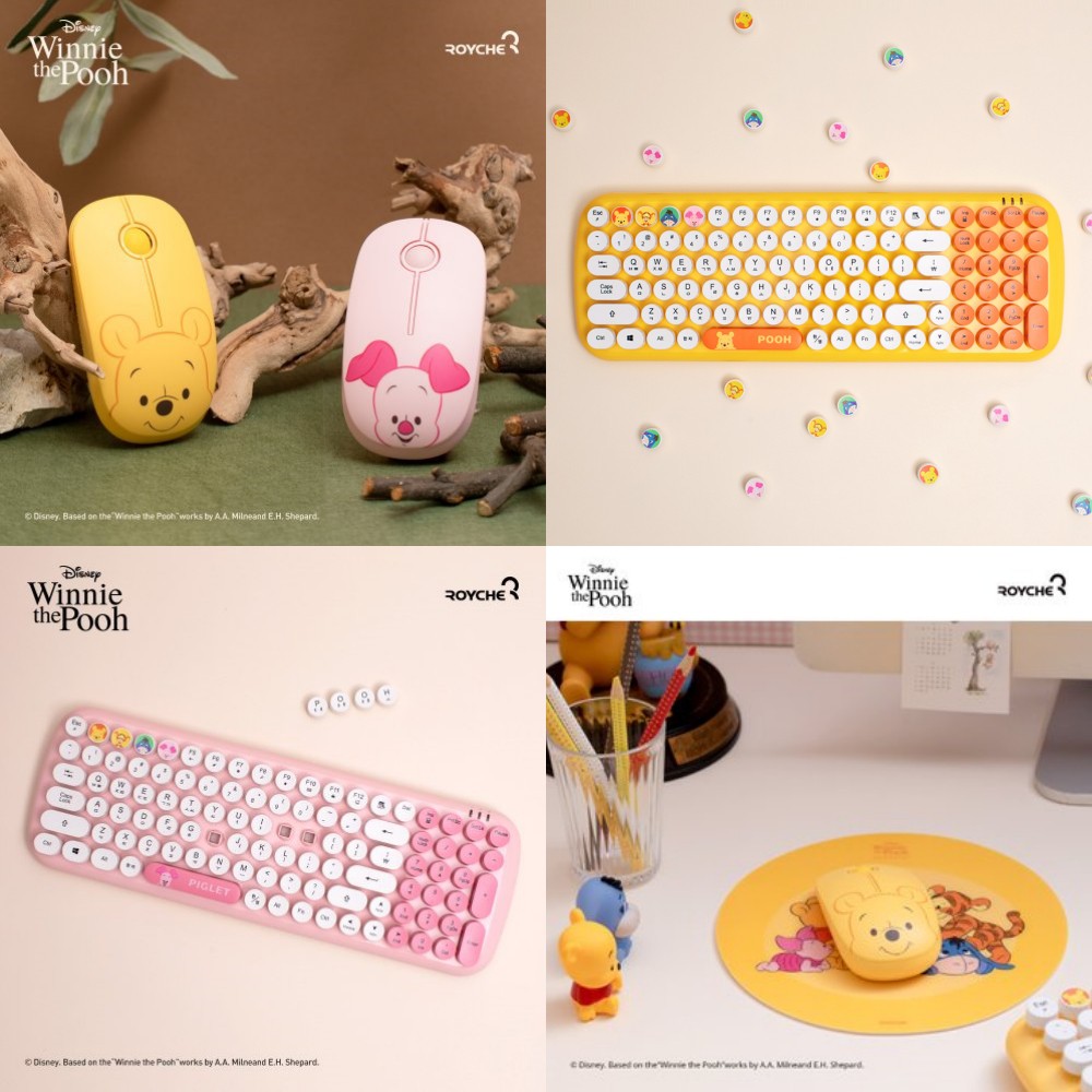 ROYCHE X Disney Winnie the Pooh - Wireless Retro Keyboard / Silent ...