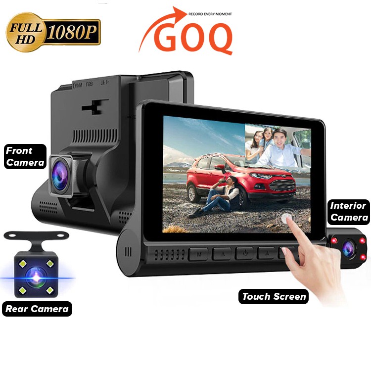 3-Way Car Camera Recorder (Front + Interior + Back) GOQ D909 3 Lens ...
