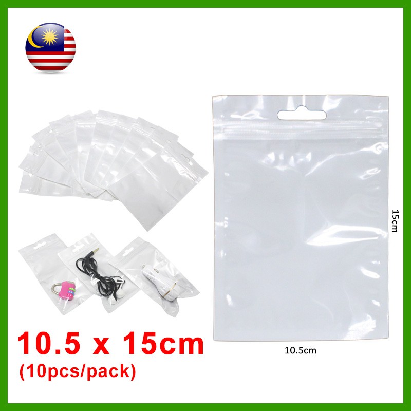 (10.5cm x 15cm) Clear White Plastic Bag Zip Lock / Plastik Beg (10pcs ...
