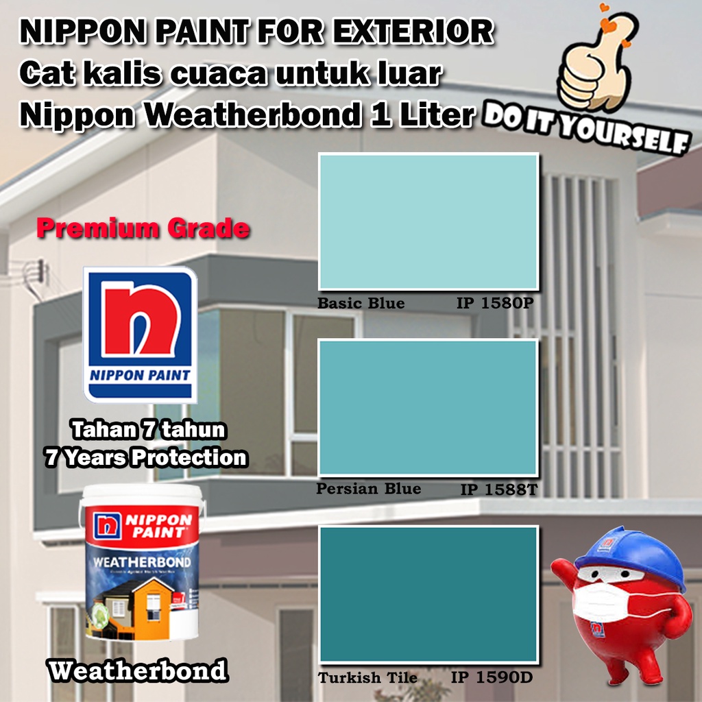 Nippon Paint Weatherbond Exterior collection 1 Liter Basic Blue 1580P ...