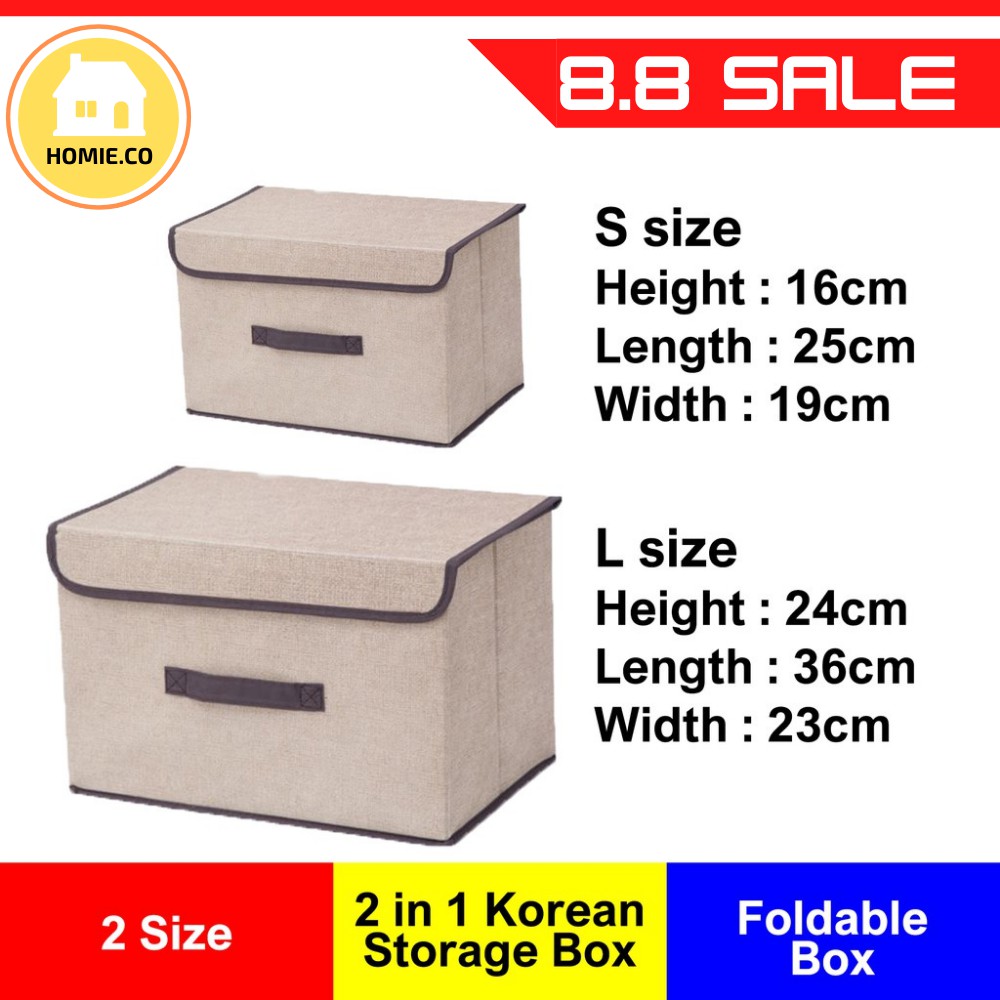 HOMIE 2 in 1 Korean Storage Box Foldable Linen Cloth Storage Cube Bin ...