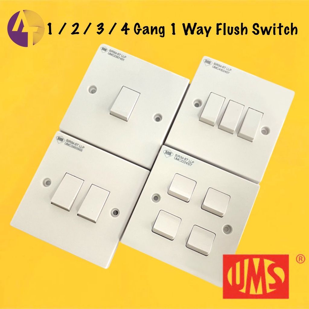 UMS 1 / 2 / 3 / 4 Gang 1 Way Flush Switch,10A X 250V (211-1W) / (221-1W ...