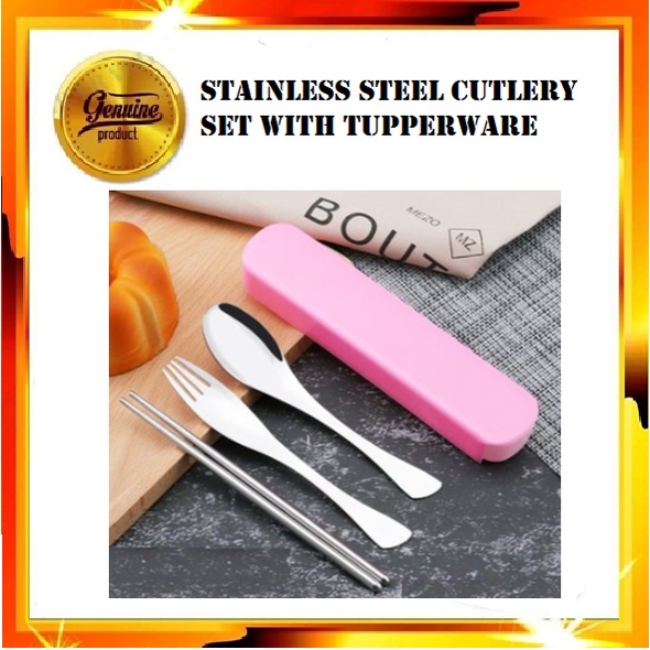 Stainless Steel Cutlery Set With Tupperware / Set Peralatan Makan ...