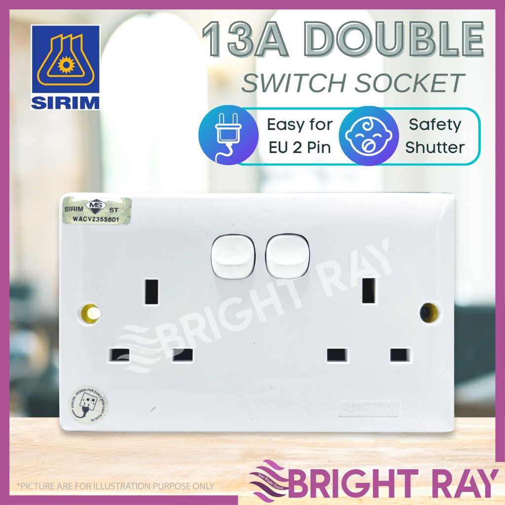 [SIRIM] 13A DOUBLE SWITCH SOCKET 2 Way Switch Socket Switches Wall Socket Easy for 2Pin | Shopee ...