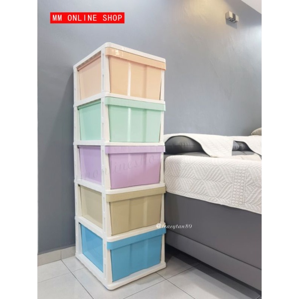 (NEW ARRIVAL) Almari Baju Mix Color / Rak Baju / Laci 5 Tier Plastic ...