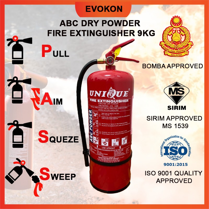 EVOKON Unique 9KG ABC Dry Powder Fire Extinguisher Pemadam Api Free ...