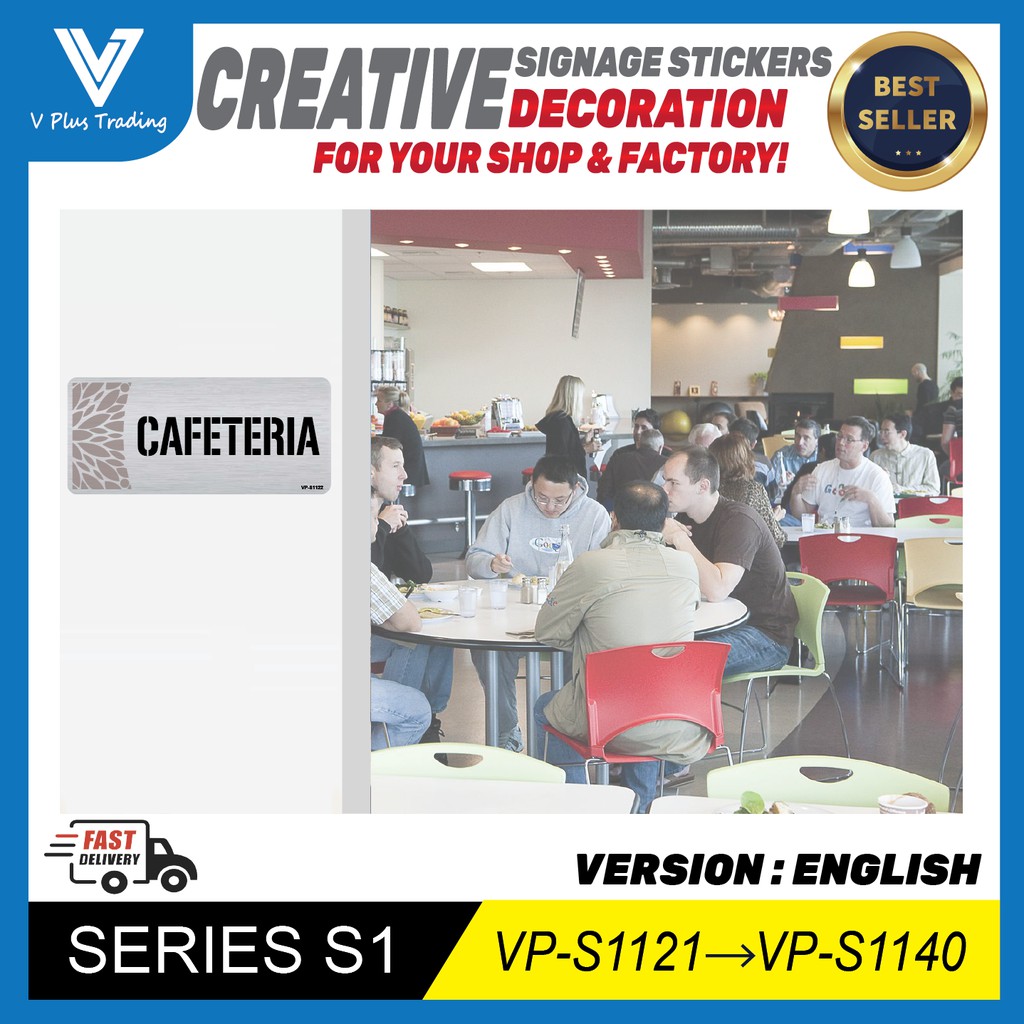 Cafeteria Signage Sticker (Silver Brushed) 4"X9" Version: (English)/(VP ...