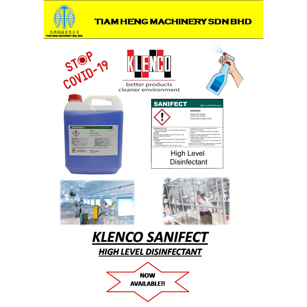 KLENCO 102005-005 SANIFECT HIGH LEVEL DISINFECTANT (5 LITRES/BOTTLE ...