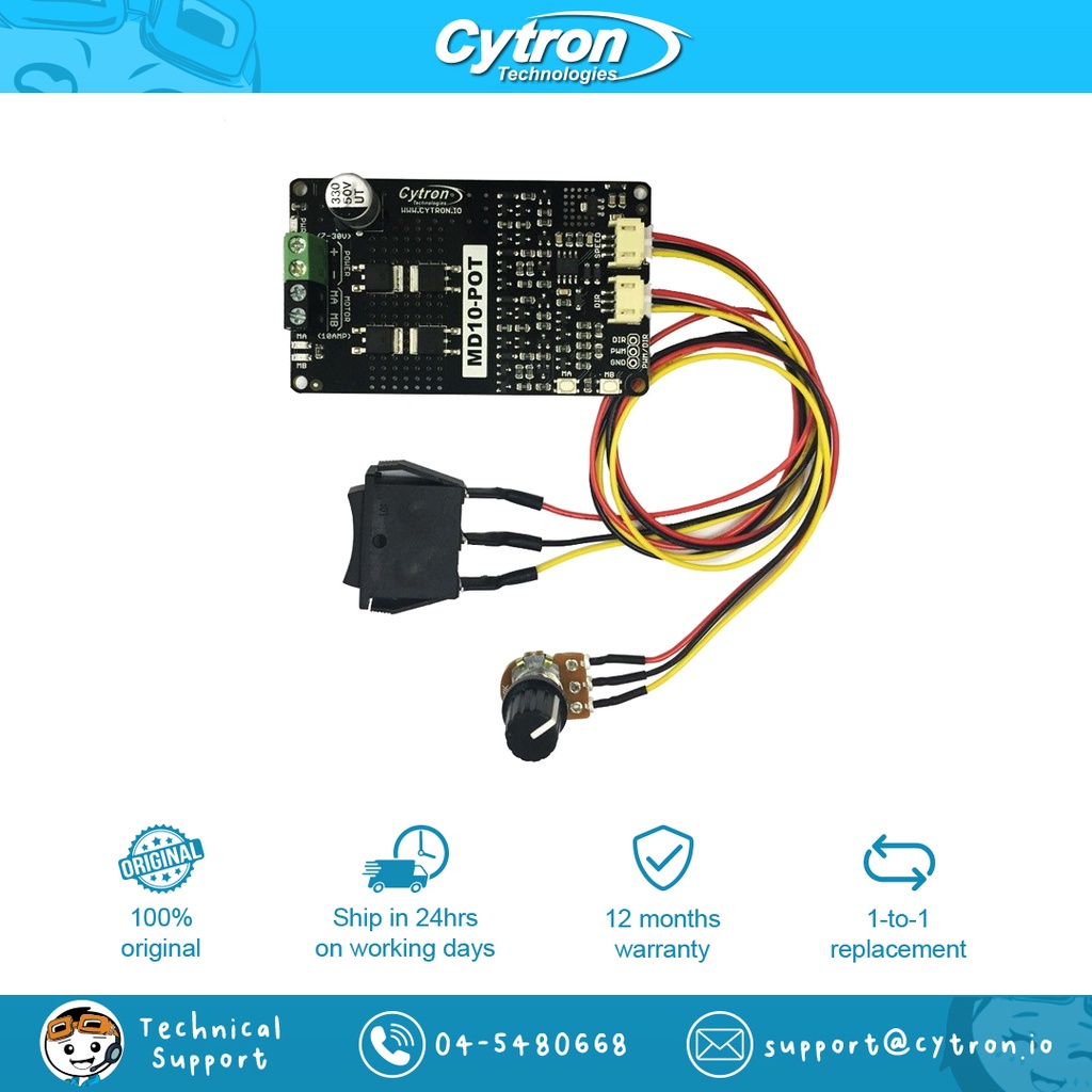 Cytron Motor Driver 10a Max 30a 7 30v Comes With Potentiometer And Switch For Manual Control 