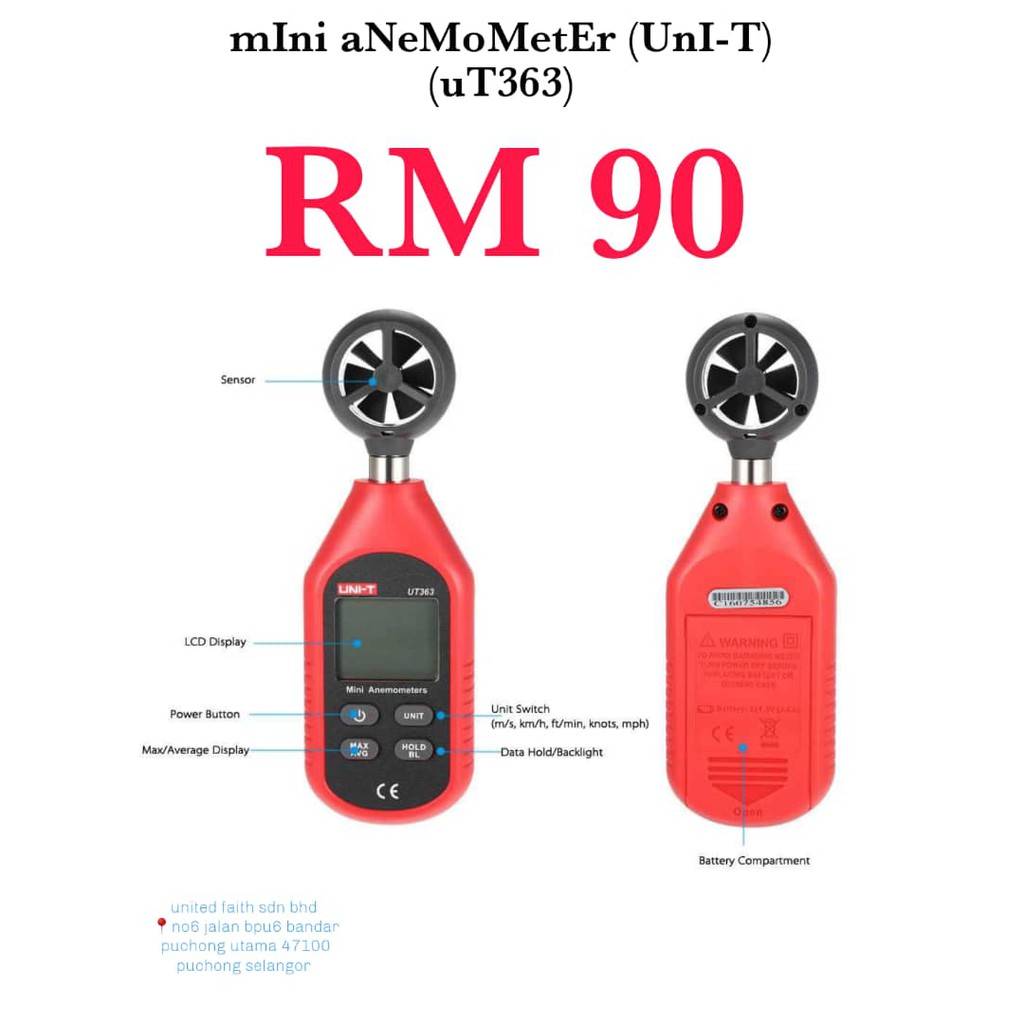 Mini LCD UT-363 Digital Anemometer Handheld Wind Speed Meter Air ...