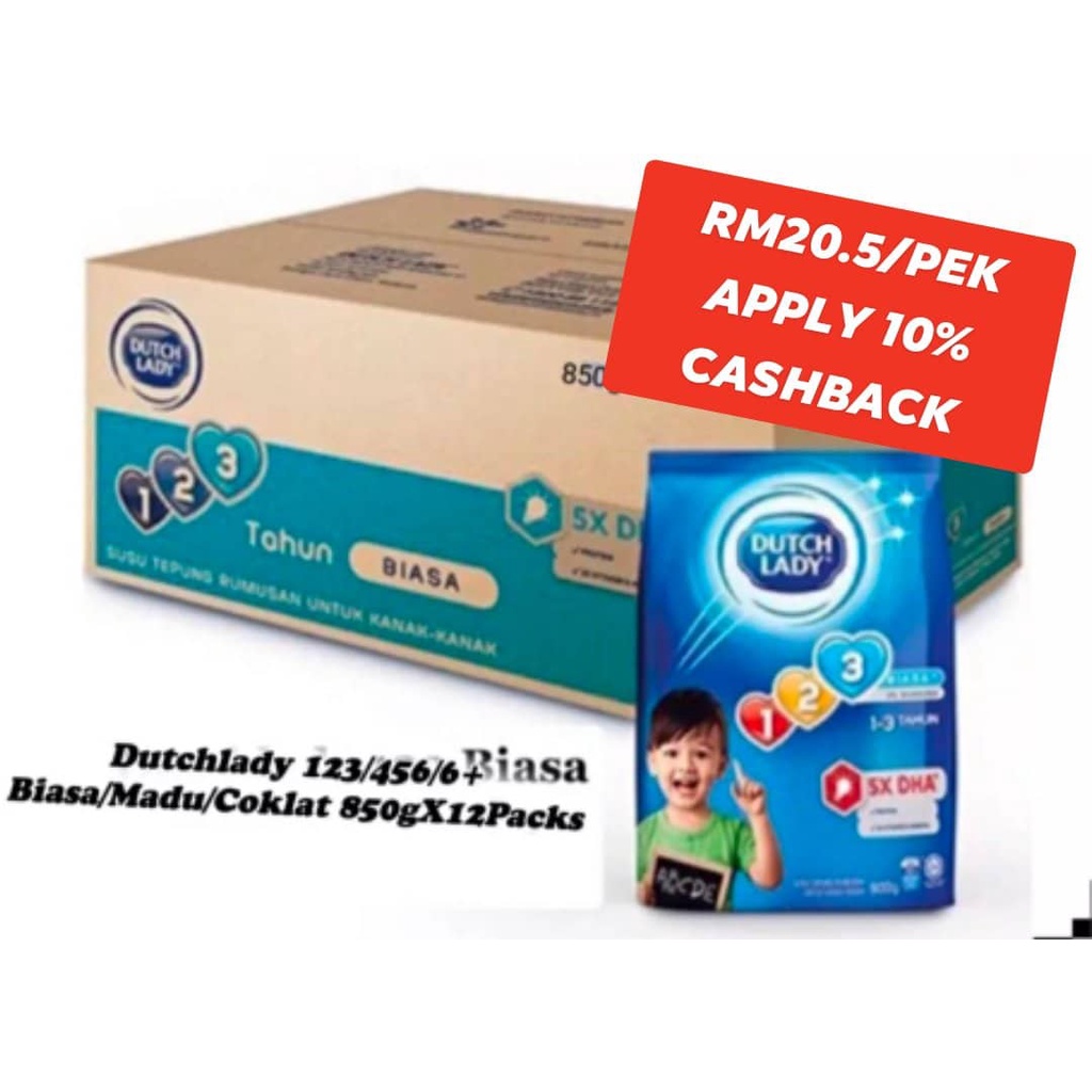 Dutch Lady 123/456/6+ (Biasa / Madu / Coklat) (850g X12 Packs) | Shopee ...