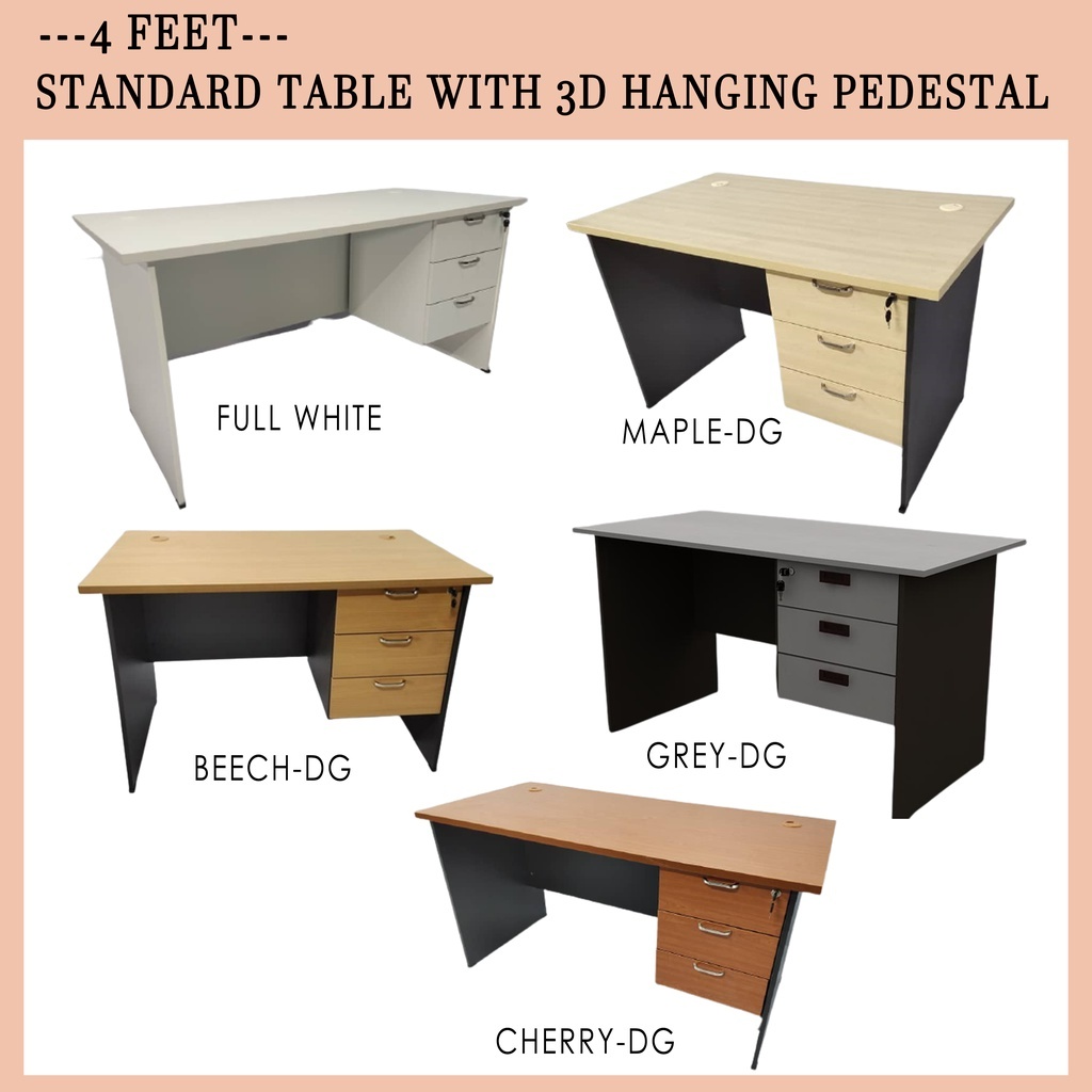 4 Feet Office Table With 3D Hanging Fixed Pedestal | Study Desk ...