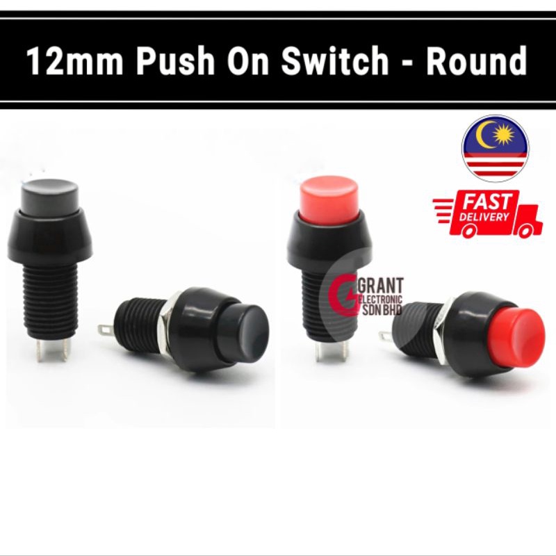 12mm Push Button 2pin Push On Switch Round Momentary reset Non-locking ...