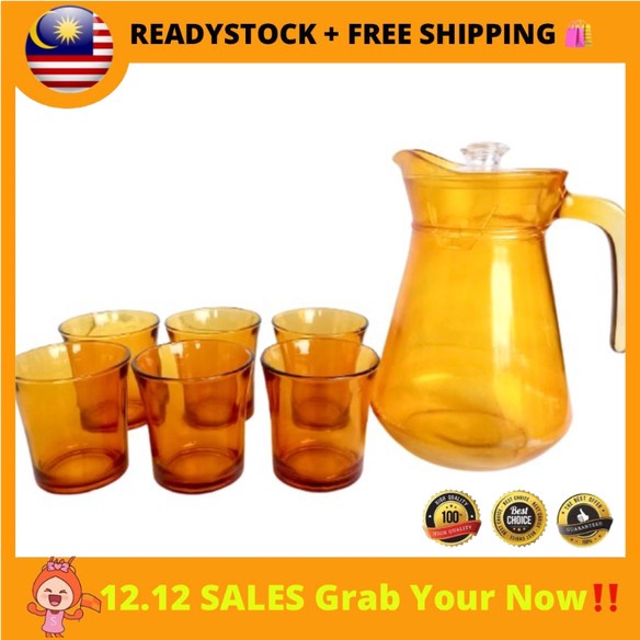7pcs Water Set Durable Jug Kaca Gelas Minuman Set Glass Drink Set Jug ...