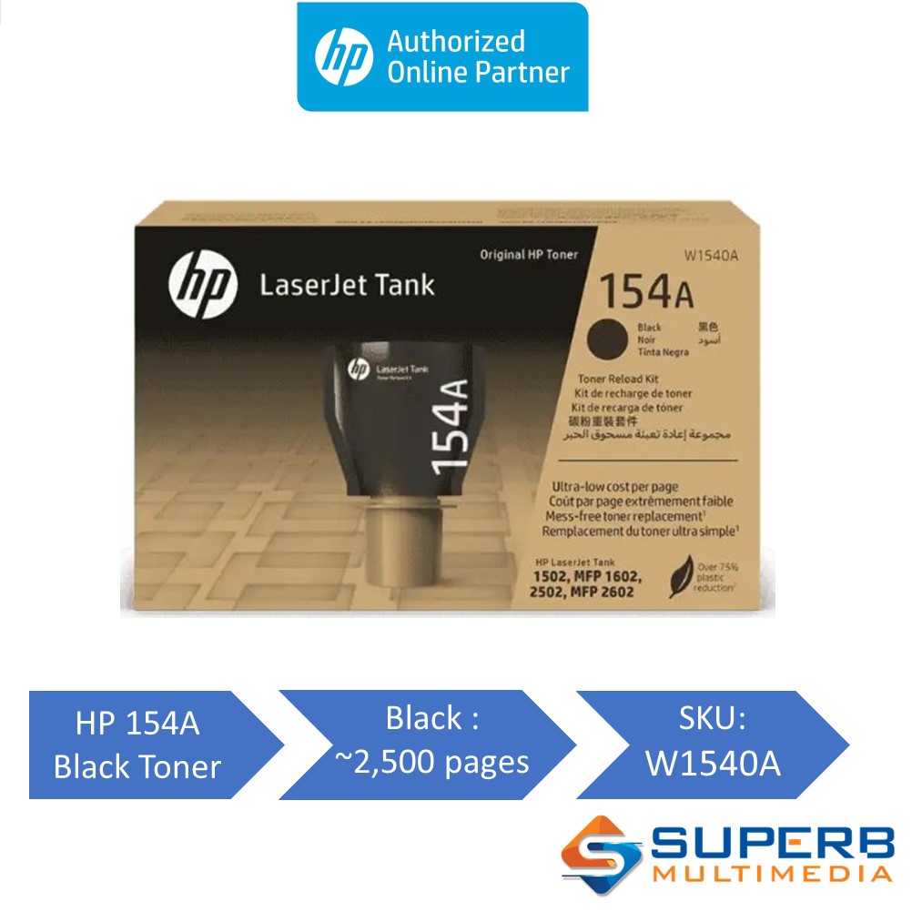 HP 154A Black Original LaserJet Tank Toner Reload Kit [W1540A] | Shopee ...
