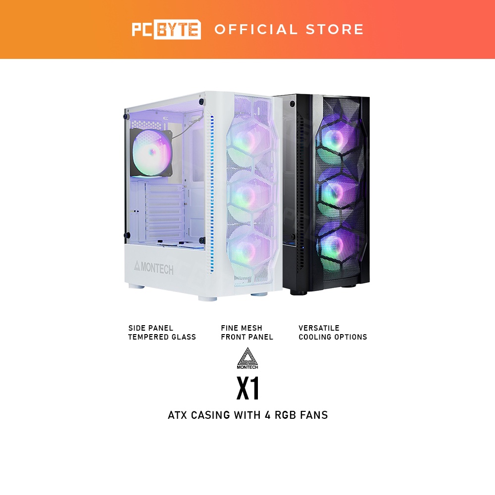 Montech X1 ATX Casing with 4 RGB Fan - (Black/White) | Shopee Malaysia