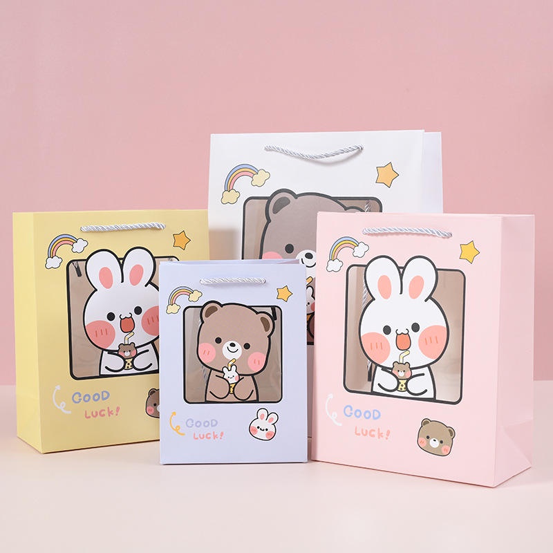 Cartoon Rabbit and Bear Paper Bag / Cute Good Luck Paper Bag / Wishes ...