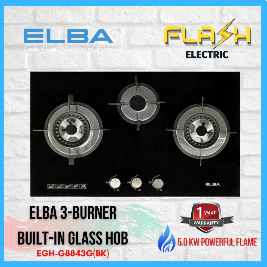 ELBA 3-Burner Built-In Glass Hob/ Gas Stove/ Dapur Gas, EGH-K8843G(BK) | Shopee Malaysia